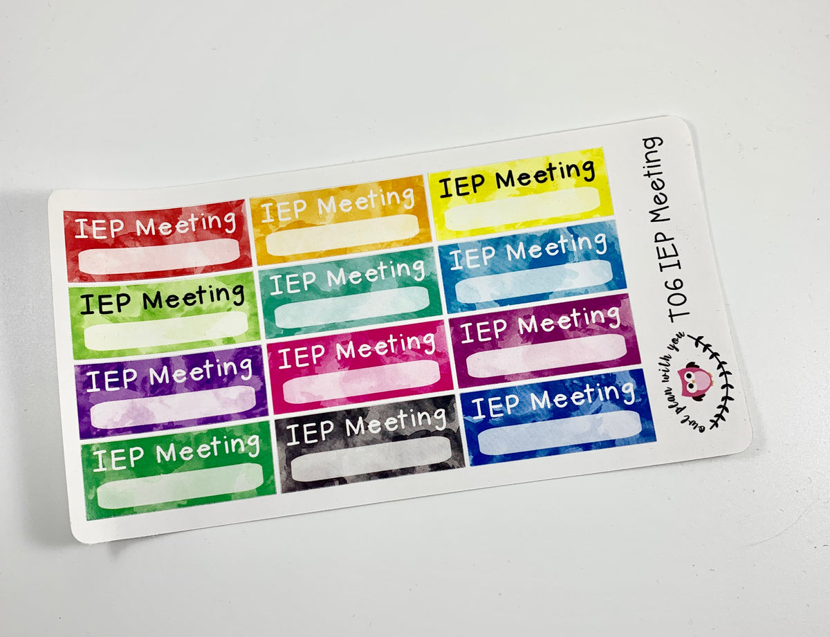 T06 || 12 Watercolor IEP Meeting Stickers – OwlPlanWithYou